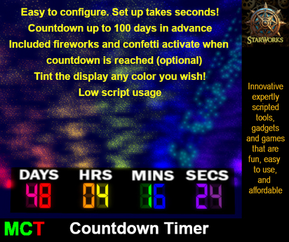 Second Life Marketplace - [StarWorks] Countdown Timer w/ Fireworks and Confetti